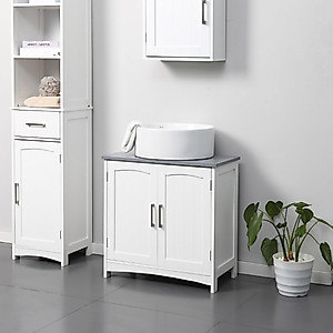 Light Grey Top Pedestal Sink Storage Cabinet, Under Sink Cabinet, Pedestal Sink Storage Bathroom Vanity Cabinet with U-Shape and Adjustable Internal Shelf, 23.5" W x 13" D x 23.5" H