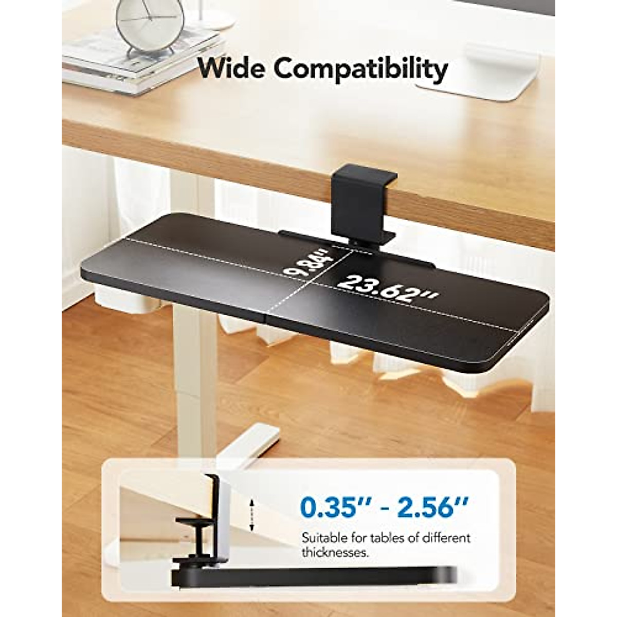 HUANUO Keyboard Tray Under Desk, 360 Rotating Keyboard Tray with Adjustable C Clamp, Ergonomic Keyboard Drawer Slide Out, No Drilling Computer Keyboard & Mouse Tray, 23.62" W x 9.84" D, Black