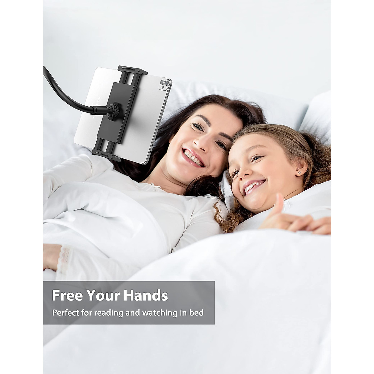 Tablet Stand Holder for Bed, Gooseneck Mount with Adjustable Flexible Arm Compatible with iPad Air Pro Mini, Samsung Tab, Nintendo Switch Kindle Other 4.7"-12.9" Device
