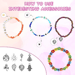 QUEFE Craft Beads Kit 6400pcs 4mm Glass Seed Beads and 960pcs Letter Beads for Friendship Bracelets Jewelry Making Necklaces and Key Chains with 2 Rolls of Crystal String, DIY Art Craft Gifts