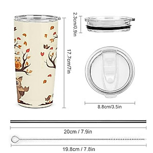 ZXDSKGYN 20 Oz Tumbler With Straw Leak Proof Thermos Cup, Cartoon Family Owls On The Brown Tree Stainless Steel Insulated Travel Coffee Mug Fit for Car Cup Holder