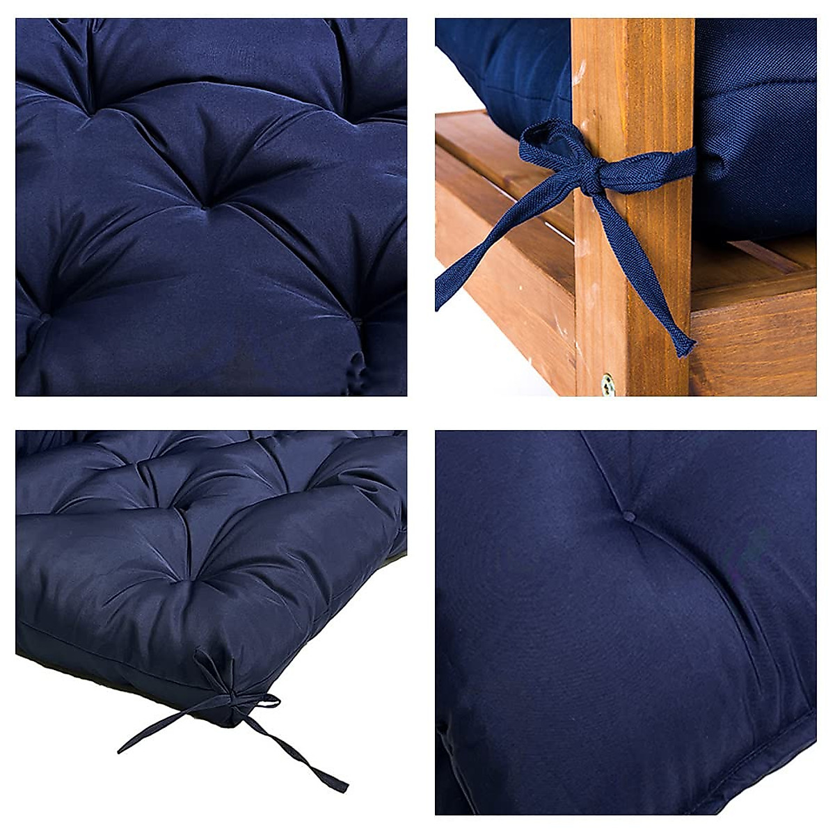 SEAHOME Waterproof Bench Cushion with Backrest, 2 or 3 Seat Swing Replacement Cushions Overstuffed for Garden Patio Furniture Loveseat Swing Outdoor Bench Cushions (59.1 * 39.4 * 3.94inch, Navy Blue)