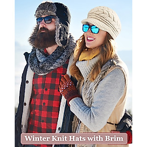 Newcotte Women Winter Hat 4 Pcs Knitted Caps with Visor 2024 Warm Hats for Women Beanies for Winter Cold Weather(Black, Beige, Purple, Gray)