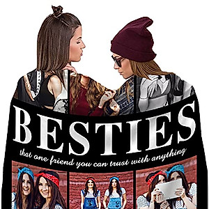 Ecautly Best Friends Birthday Gifts for Women, Personalized Blanket with Photo, Custom Best Friend Blanket, Friendship Gifts for Women Friends, BFF Unique Besties Gifts