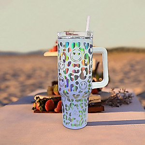 Swig Sip 40oz Leopard Tumbler - Double Wall Stainless Steel Dishwasher Safe Vacuum Insulated Travel Tumblers with Handle & Straw (White Purple)