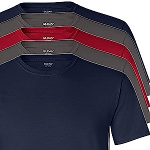 Gildan Men's Crew T-Shirts, Multipack, Style G1100, Navy/Charcoal/Cardinal Red (5-Pack), Medium
