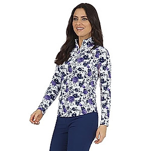 IBKUL Women's Xenia Long Sleeve Zip Mock Golf Top Red M