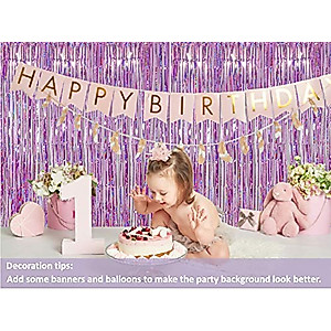 Vanujoy 2 Pack Iridescent Pinkish Purple Foil Fringe Backdrop Curtains - Pink Tinsel Curtain Wall Door Decoratons for Birthday Bachelorette Party Engagement Bridal Shower Baby Shower