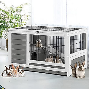 Esright Rabbit Hutch Pet House for Small Animals 35.4" Guinea Pig House Rabbit Cage with Run Bunny House Indoor & Outdoor