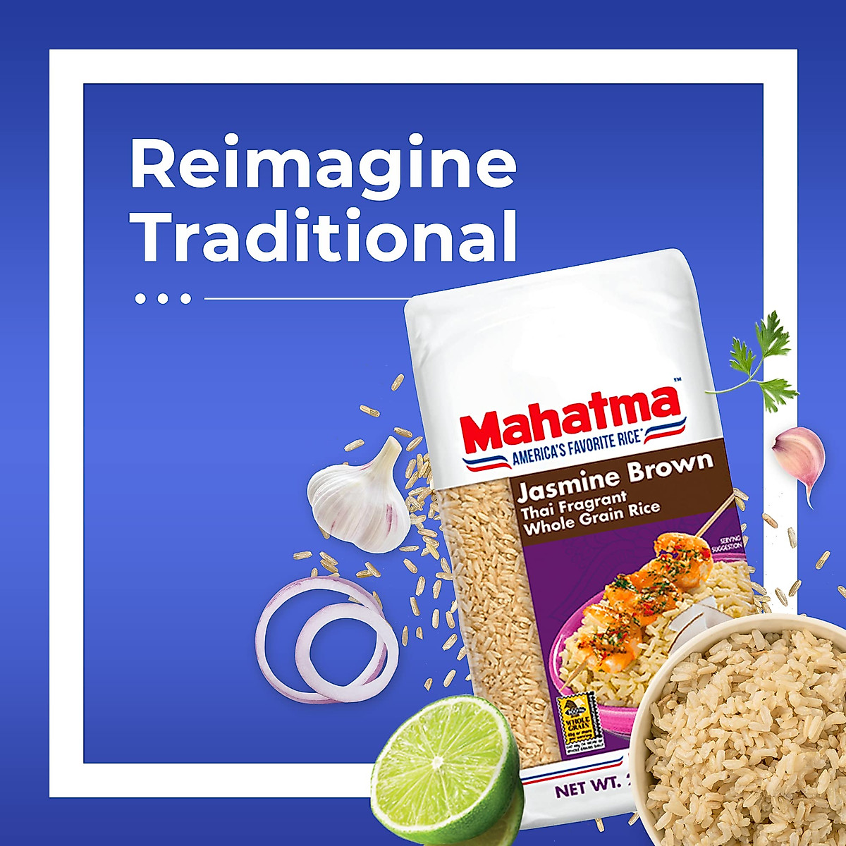 Mahatma Brown Jasmine Rice Bag 2lb, Brown Thai Jasmine Rice, Microwave Rice in 20 Minutes or Cook on Stovetop in 30 Minutes