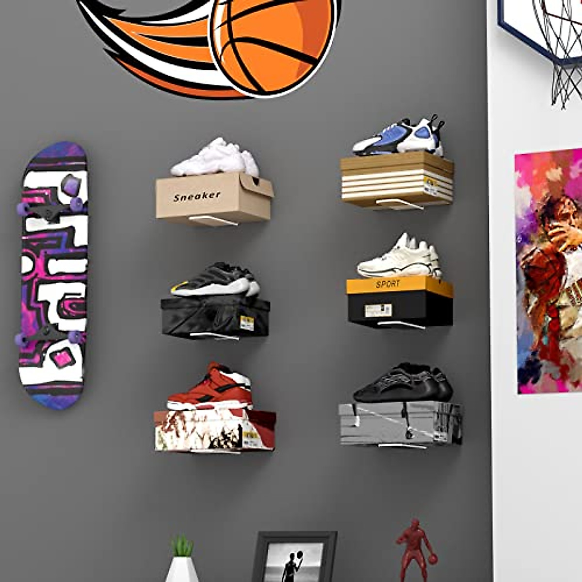 HIIMIEI Shoe Display Shelf for Wall Floating Shoe Shelves Wall Mounted Clear Acrylic Sneaker Shelves to Show Top Shoes and Sneaker Collection or Shoes Box- Large Size 12 Packs