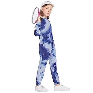 Greatchy Little Girls Tie Dye Set Clothes Outfits Jogger Sweatsuits Tracksuits Sweatshirts Hoodies Pants Sets Size 8-9 Years