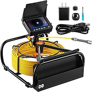 VEVOR Sewer Camera, 164ft/50M 4.3" Pipe Drain Inspection Camera with DVR Function & Snake Cable, Waterproof IP68 Borescope w/LED Lights, Industrial Endoscope for Home Wall Duct Drain Pipe Plumbing