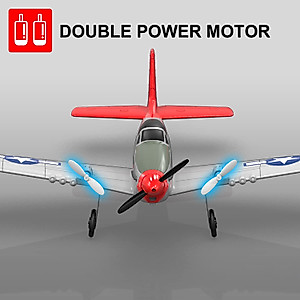 VOLANTEXRC RC Plane Ready to Fly for Beginners, 2.4Ghz 2CH RC Airplane P51 Mustang Toy Gift for Kids & Adults, with Gyro Stabilization System&2 Batteries (762-3)
