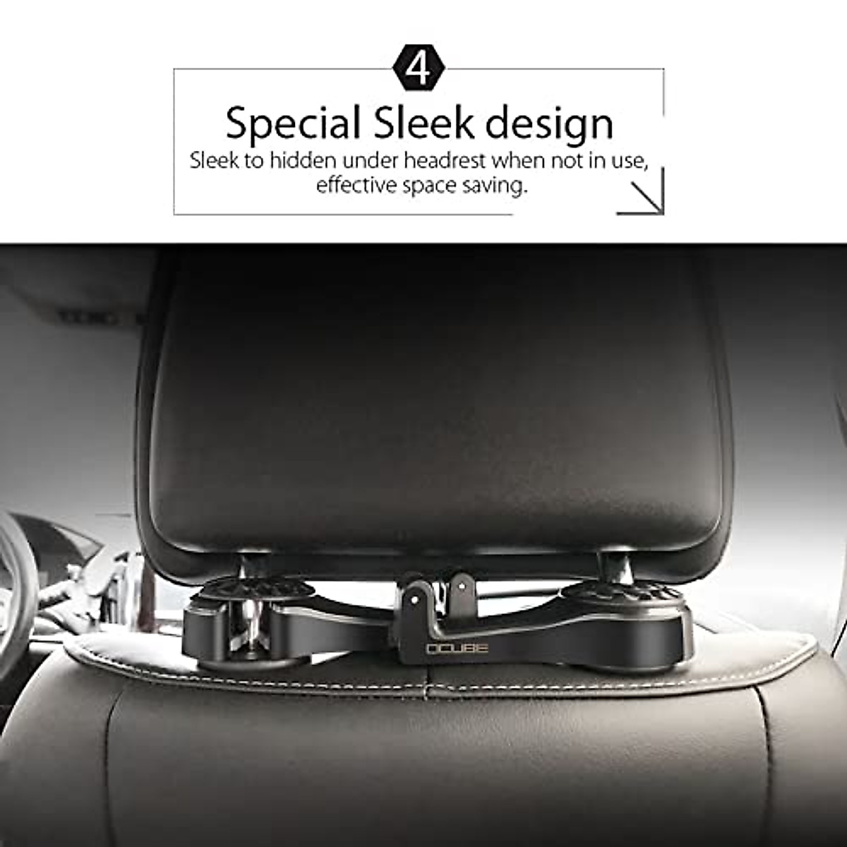 OCUBE Car Hooks Car Seat Back Hooks with Phone Holder, (2 Pack) Universal Vehicle Car Headrest Hooks Hanger with Lock and Phone Bracket for Holding Phones and Hanging Bag, Purse, Cloth, Grocery-Black