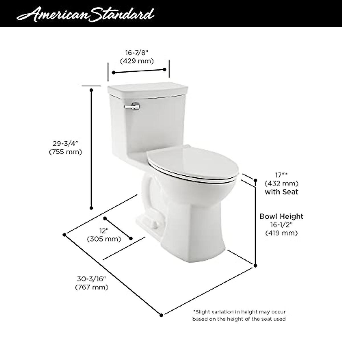 American Standard 2922A104.020 Townsend Vormax Right Height Elongated Toilet, White
