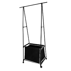 WOONEKY Coat Rack Black Coat Rack Rolling Closet Rack Laundry Cart Rack Rolling Clothes Hanger Clothes Stand for Display Handbags Garment Rack Handbags Coat Rack Laundry Basket Metal Black