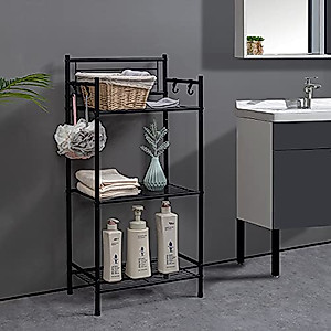 L&H UNICO 3-Shelf Tier Standing Unit Storage Wire Shelving Multipurpose Rack Organizer with 4-Hooks for Bathroom Laundry Kitchen Office, Black