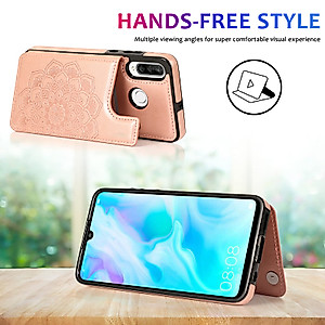 Asuwish Compatible with Huawei P30 Lite Case and Tempered Glass Screen Protector Cell Accessories Card Holder Slot Stand Kickstand Flip Wallet Phone Covers for Hawaii P30Lite P 30 30Lite 30P Rose Gold