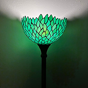 enjoy decor lamps Tiffany Torch Floor Lamp Green Leaves Stained Glass LED Bulb Included for Living Room Dining Room Bedroom 12" W*12" D*66" H