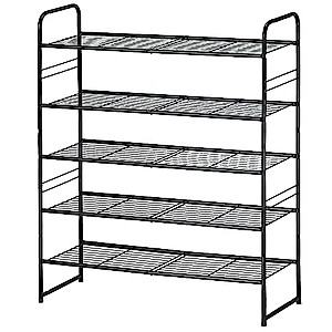 SUFAUY 5-Tier Shoe Rack, Stackable Shoe Shelf Storage Organizer for Entryway Closet, Extra Large Capacity, Wire Grid, Black