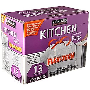Kirkland Signature Drawstring Kitchen Trash Bags - 13 Gallon - 200 Count