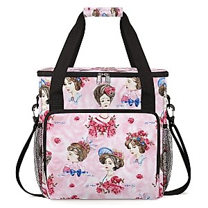 Vintage Pink Noble Woman Coffee Maker Carring Bag Travel Storage Tote Bag Compatible with Keurig K-Mini or K-Mini Plus Portable Single Serve Coffee Brewer Case with Pockets for K-cup Pods