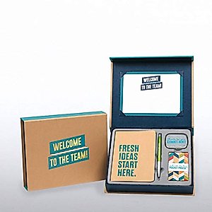 Cheersville New Employee Welcome Gift Set Kit - Signable Certificate, Small Bound Journal, Blue Ink Retractable Ballpoint Click Pen, 6 Praise Cards, Breath Mints