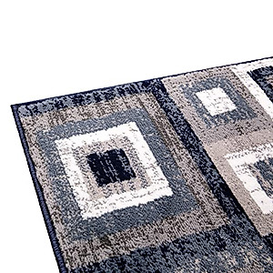 Flash Furniture Gideon Collection 2' x 7' Abstract Area Rug - Blue, Grey, and White Olefin Facing - Cotton Backing - Living Room or Bedroom