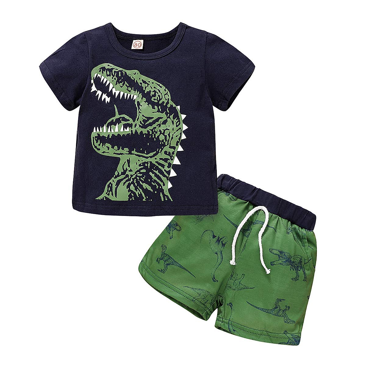 SEVEN YOUNG Toddler Baby Boy Summer Clothes Dinosaur Printed Short Sleeve T-Shirt Top + Short Pants 2pcs Boys Outfit Set (Green, 4-5 Years)