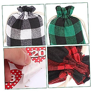 NOLITOY 2 Sets Plaid Bag Set Christmas Treat Bags Candy Storage Pouches Christmas Gift Wrapping Bag Advent Calendar Drawstring Bags Drawstring Candy Bags Storage Rack Wooden Christmas Tree