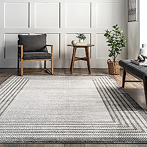 nuLOOM Anya Machine Washable Casual Border Accent Rug, 3' 3" x 5', Grey