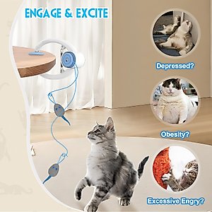 Kezlume Cat Toy Interactive for Indoor Cats, Smart USB Rechargeable Door Hanging Automatic Retractable Kitten Toys, Teaser Electronic Self Play Feather Cat String Toy Attached with 3 Catnip Mice White