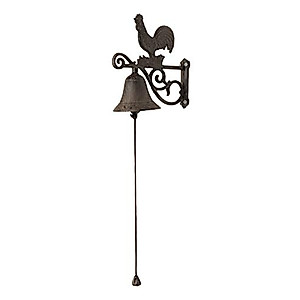 Ebros Gift Cast Iron Rustic Vintage Western Farmhouse Rooster Chicken Door Wall Dinner Yard Bell Outdoor Southwestern Farm Cowboy Cowgirl Accent Bells