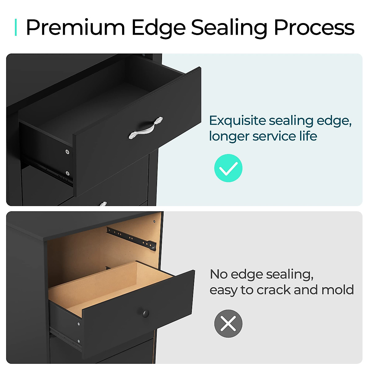 LINSY HOME 5 Drawer Dresser, Black Dresser for Bedroom, Modern Dresser Chest with Wide Drawers, Wood Storage Chest of Drawers for Nursery Kids Room Living Room