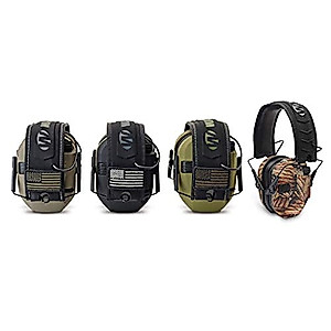 Walker's Razor Slim Shooter Electronic Hunting Folding Hearing Protection Earmuffs with 23dB NRR and Sound Amplification, Green Patriot, 3 Pack
