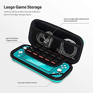 Carrying Case for Nintendo Switch lite - Shockproof Protective Hard Shell Storage Bag for Console and Accessories, Portable Travel Pouch Bag with 10 Game Card Slots - Blue