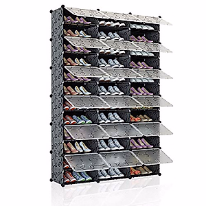 KOUSI Portable Shoe Rack Organizer 72 Pair Tower Shelf Storage Cabinet Stand Expandable for Heels, Boots, Slippers， Transparent Door