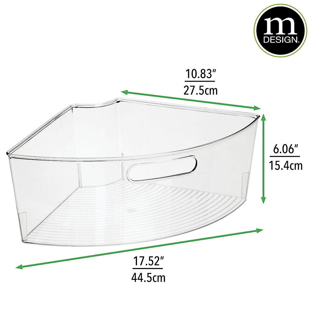 mDesign Kitchen Cabinet Plastic Lazy Susan Storage Turntable Organizer Bins with Built-In Handle - Large Triangle Corner Dividers for Pantry or Cabinets - 1/4 Wedge, 6" Deep Container - 2 Pack - Clear