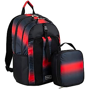 FUEL Backpack with Lunch Box Combo – 18” Two Compartment Water Resistant Durable Adjustable Straps with Side Water Bottle Pockets 2 in 1 Set - Red and Black
