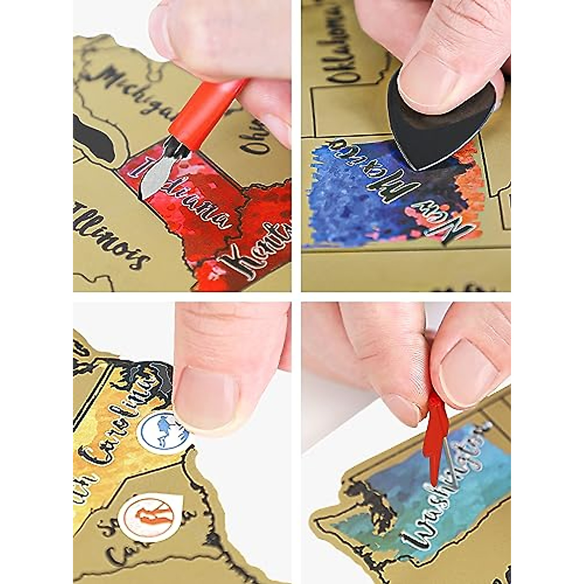 JARLINK Scratch Off USA Map Poster, 12x17 inches United States Map with Unique Accessories Set, Personalized Travel Poster, Gift for Travelers