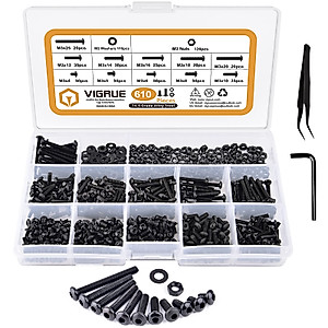 VIGRUE 610PCS 14.9 Grade Alloy Steel M3 Button Hex Head Cap Screws M3 x 4/5/6/8/10/12/14/16/18/20/25mm Machine Screws Bolts Nuts Washer Assortment Kit