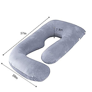 CDEN Pregnancy Pillow, J Shaped Full Body Pillow 57", Maternity Pillow Support for Back, Legs, Neck, HIPS for Pregnant Women with Removable Washable Velvet Cover(Grey)