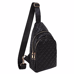 EMBRUNIOICE PU Leather Sling Bag for Women Quilted Crossbody Sling Backpack for Cycling Hiking Travel（Black）