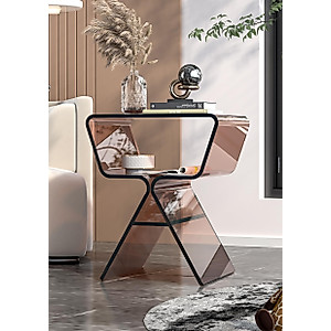 Smitten.Life Acrylic Table,Nightstand Side Modern Design Clear Home Decor Display End Table for Living Room Bedroom Home (Yellow Tea)