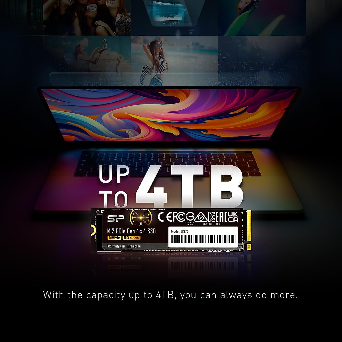 Silicon Power 2TB US75 Nvme PCIe Gen4 M.2 2280 SSD R/W Up to 7,000/6,500 MB/s, Compatible with PlayStation 5 (SP02KGBP44US7505)