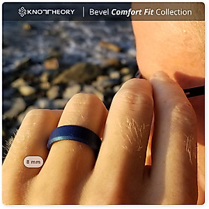 Knot Theory Metal Dark Blue Silicone Ring for Men Women - Breathable Bevel Comfort Fit 6mm Wedding Band Size 12