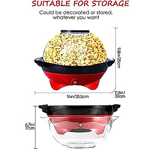 TLGREEN 6 Quart Popcorn Machine, Stir Crazy Popcorn Popper Machine, Electric Hot Oil Popcorn Maker Machine, with Nonstick Plate & Stirring Rod, Large Lid for Serving Bowl and Two Measuring Cups