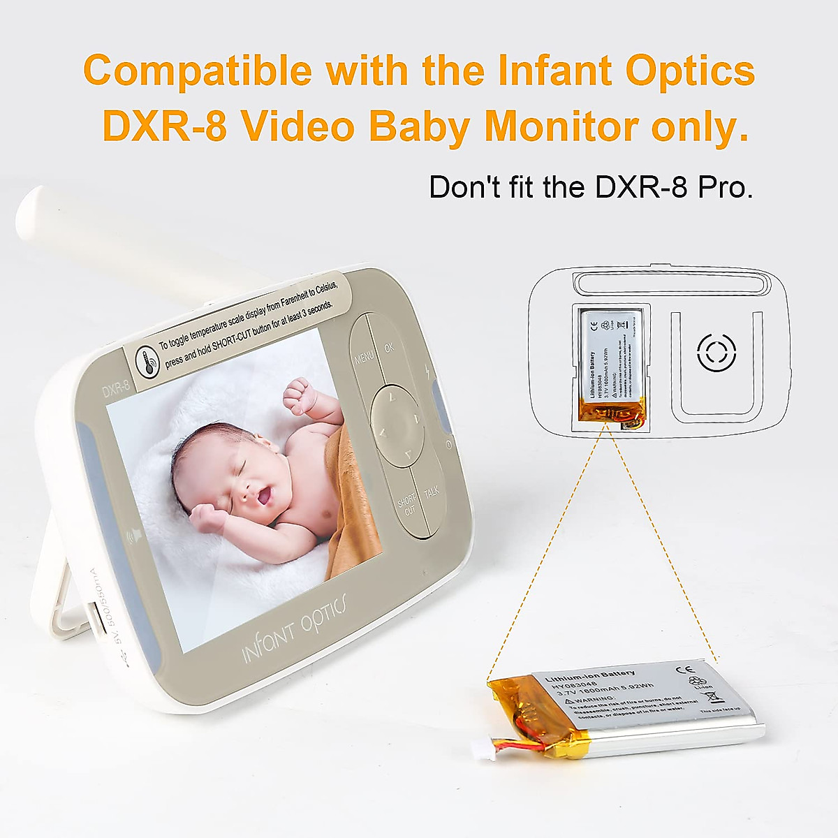 Abeden Replacement Battery Compatible with Infant Optics DXR-8 Video Monitor Unit Battery Sp 803048 3.7V 1600mAh Lithium-ion Rechargeable Battery(2 Pack)