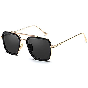 Polarized Retro Square Sunglasses Men Women Vintage Rectangular Metal Pilot Black Shades Eyeglasses